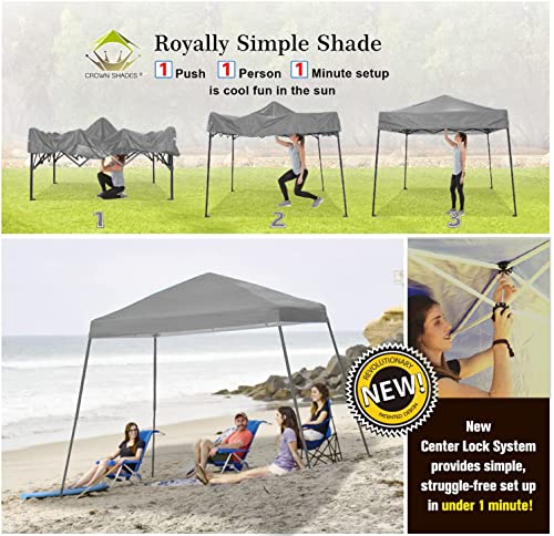 CROWN SHADES Patented 10ft x 10ft Base and 8ft x 8ft Top Slant Leg Outdoor Pop up Portable Shade Instant Folding Canopy with Carry Bag,Grey