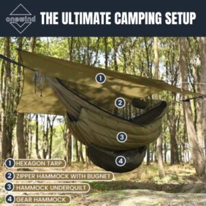 Onewind Premium Hammock Underquilt, Full Length Underquilt with Insulation for Hammock Camping, Hiking, Backpacking and Travel. Lightweight and Portable, 50F, OD Green