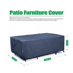 F&J Outdoors Patio Table and Chair Covers, Outdoor Furniture Cover with 600D Durable Waterproof UV Resistant Fabric, Fits Large Rectangular/Oval Furniture Set, Grey, 108" Wx 82" D x 27.5" H