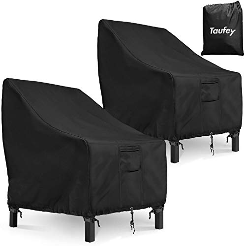 Taufey Patio Chair Covers, 31''Lx38''Dx30''H 600D Heavy Duty Rip-Stop and Waterproof Outdoor Chair Covers (2 Pack - Medium, Black)