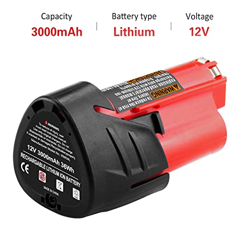 Dosctt 2 Pack 3.0Ah 12V Replacement Battery Compatible with Milwaukee m12 Battery XC Lithium 48-11-2401 48-11-2402 48-11-2411 48-11-2420 48-11-2440