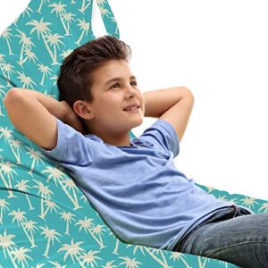 Lunarable Tropical Lounger Chair Bag, Exotic Palm Tree Silhouettes Pattern Hand Drawn Hawaiian Foliage Summer, High Capacity Storage with Handle Container, Lounger Size, Turquoise and Cream