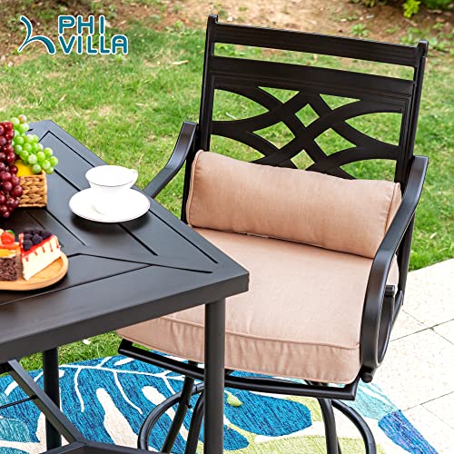 PHI VILLA Outdoor Bar Table and Chairs Set for 2, Metal Tall Outdoor Bar Set with Bar Height Table, Strong and Heavy Duty Patio Bar Set with Cushion and Pillow, 32"x32"x38" Bar Height Table