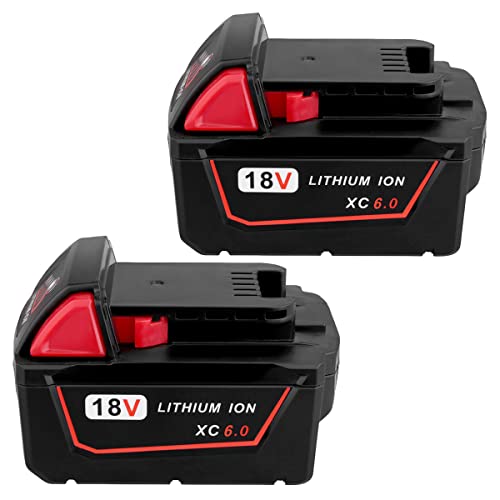 Biswaye 2 Pack 18V 6.0Ah M18 Battery Replacement for Milwaukee 48-11-1850, Replacement for Milwaukee M18 Cordless Power Tools 18V XC Lithium Battery 48-11-1852 48-11-1850 48-11-1862 48-11-1812