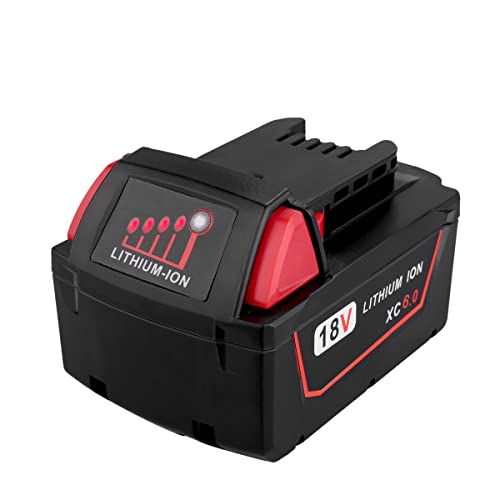 Biswaye 2 Pack 18V 6.0Ah M18 Battery Replacement for Milwaukee 48-11-1850, Replacement for Milwaukee M18 Cordless Power Tools 18V XC Lithium Battery 48-11-1852 48-11-1850 48-11-1862 48-11-1812