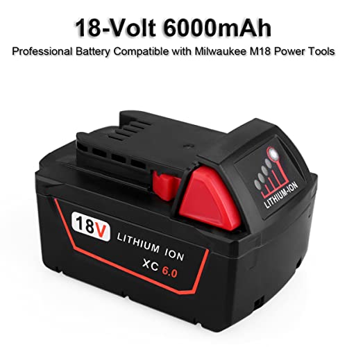 Biswaye 2 Pack 18V 6.0Ah M18 Battery Replacement for Milwaukee 48-11-1850, Replacement for Milwaukee M18 Cordless Power Tools 18V XC Lithium Battery 48-11-1852 48-11-1850 48-11-1862 48-11-1812