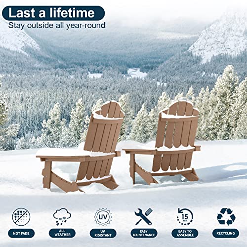 MXIMU Folding Plastic Adirondack Chair and Table Set, Fire Pit Seating, Foldable Outdoor Lounger Armchair, Lawn Chairs Furniture for Beach Poolside Balcony Patio Teak