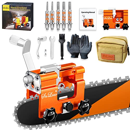 Chain Saw Sharpening Jig, Chain Saw Sharpener Tool with 5Pcs Tungsten Carbide Chainsaw Sharpener Bits, Portable Manual Chainsaw Chain Sharpening Jig Kit for 4"-22" Chain Saws, Keep Chain Saw Sharp