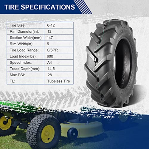 MaxAuto Farm Tractor Tire 6-12 Replace Kubota 7100 Series 4WD H167,2Pcs