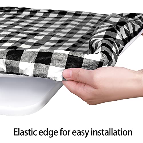 Ruisita 3 Pieces 72 Inches Vinyl Picnic Table and Bench Fitted Tablecloth Cover Picnic Table and Bench Fitted Tablecloth for Picnics Indoor and Outdoor Dining, Black and White