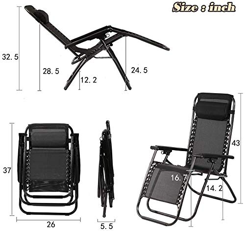 Zero Gravity Recliner Chair, Adjustable Anti Gravity Locking Chaise Recliner Support 250lbs, Heavy Duty Folding Zero Gravity Chair w/ Mesh Back, Wider Armrest, Headrest & Cup Holder -Set of 2 (Black)