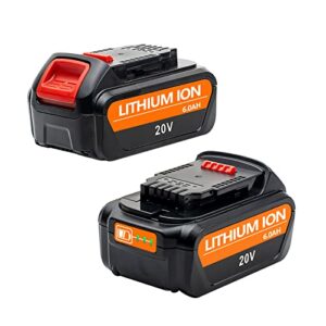 dewqki 2 pack (dcb206) 6.0ah 20v battery, replace for dewalt 20v max battery dcb206-2 dcb204 dcb203 dcb201, compatible with dewalt dcd/dcf/dcg series cordless power tools