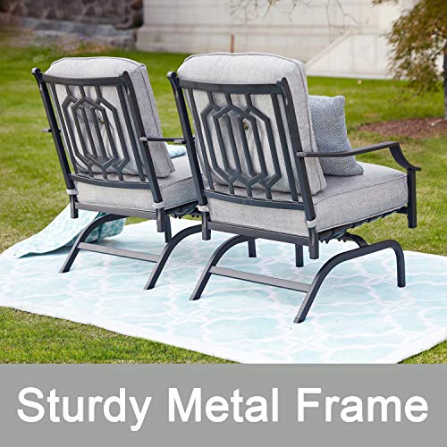 Patio Festival Rocking Patio Chairs Outdoor Metal Furniture Motion Spring Patio Chair Black Metal Dining Bistro Set with Padded Cushion for Porch Garden Balcony