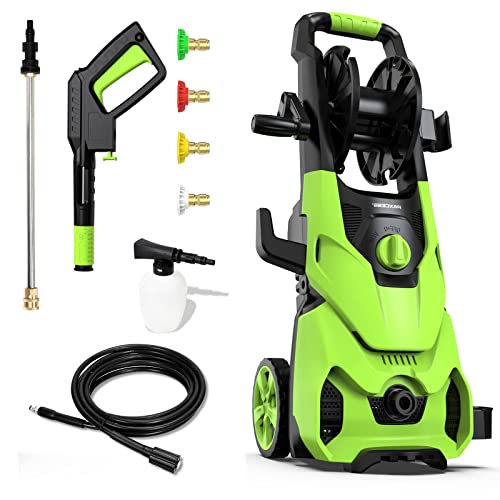 2150PSI Pressure Washer 2.6 GPM Powerful Electric Power Car Washer with Hose Reel, 4 Nozzles Foam Cannon, Soap Tank. Cannon for Cars, Homes, Driveways, Patios