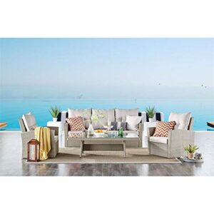 Alaterre Furniture Canaan All-Weather Wicker Outdoor Sofa with Tufted Seat-Back Cushions and Weather-Resistant Cushions, Rust-Proof Powder Coated Aluminum Frame, Cream, Outdoor Furniture, Patio Set