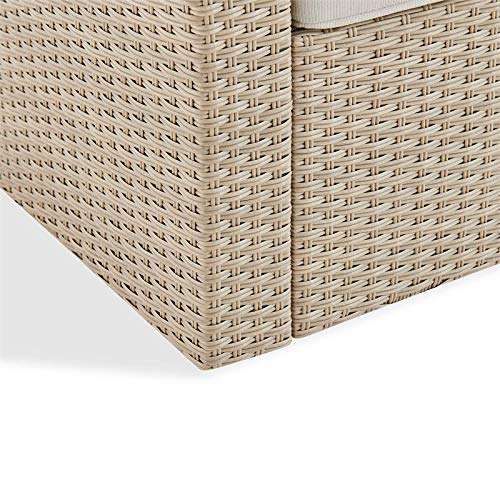 Alaterre Furniture Canaan All-Weather Wicker Outdoor Sofa with Tufted Seat-Back Cushions and Weather-Resistant Cushions, Rust-Proof Powder Coated Aluminum Frame, Cream, Outdoor Furniture, Patio Set