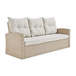 Alaterre Furniture Canaan All-Weather Wicker Outdoor Sofa with Tufted Seat-Back Cushions and Weather-Resistant Cushions, Rust-Proof Powder Coated Aluminum Frame, Cream, Outdoor Furniture, Patio Set