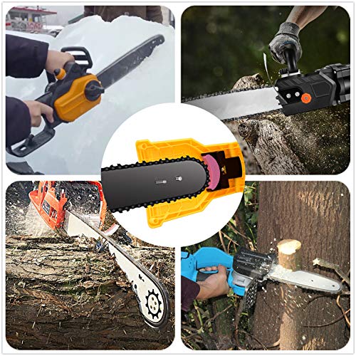 Chainsaw Sharpener Universal Chain Saw Blade Sharpener Fast Sharpening Stone Grinder Tools Bar Mounted Chainsaw Teeth Sharpener Fit for 14 16 18 20 Inches Two Holes Chain Saw Bar with total 4 Whetston