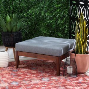 Linon Morningside Wood Indoor/Outdoor Ottoman in Walnut