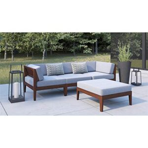 Linon Morningside Wood Indoor/Outdoor Ottoman in Walnut