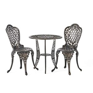 christopher knight home cole outdoor cast aluminum bistro set, 3-pcs set, bronze