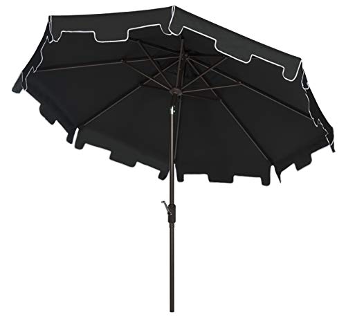 Safavieh Outdoor Collection Zimmerman Crank Market Black and White 9-inch Umbrella