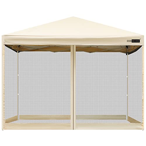 VIVOHOME 210d Oxford Easy Pop Up Canopy, 8x8 Outdoor Screen Tent with Mesh Mosquito Netting Side Walls for Camping Picnic Party Deck Yard Events, Beige 