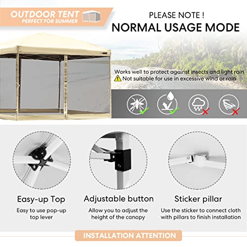 VIVOHOME 210d Oxford Easy Pop Up Canopy, 8x8 Outdoor Screen Tent with Mesh Mosquito Netting Side Walls for Camping Picnic Party Deck Yard Events, Beige 