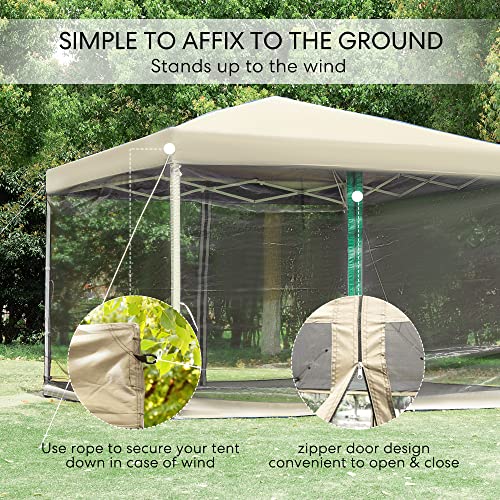 VIVOHOME 210d Oxford Easy Pop Up Canopy, 8x8 Outdoor Screen Tent with Mesh Mosquito Netting Side Walls for Camping Picnic Party Deck Yard Events, Beige 