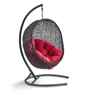 modway eei-739-red-set encase wicker rattan outdoor patio porch lounge egg, swing chair with stand, red