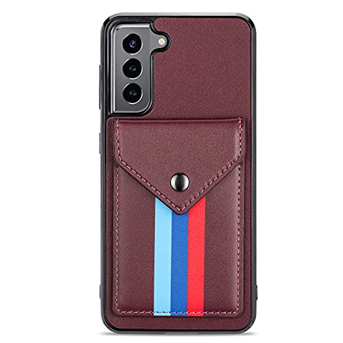 Compatible with Samsung Galaxy S21 Case Wallet with Card Holder,Ostop Premium Leather Shell with Necklace Lanyard Magnetic Clasp Kickstand Slim Purse Protective Travel Cover,Brown