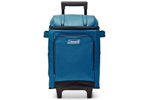 coleman chiller series insulated portable wheeled soft cooler, leak-proof 42 can capacity cooler with heavy duty wheels and handle and ice retention