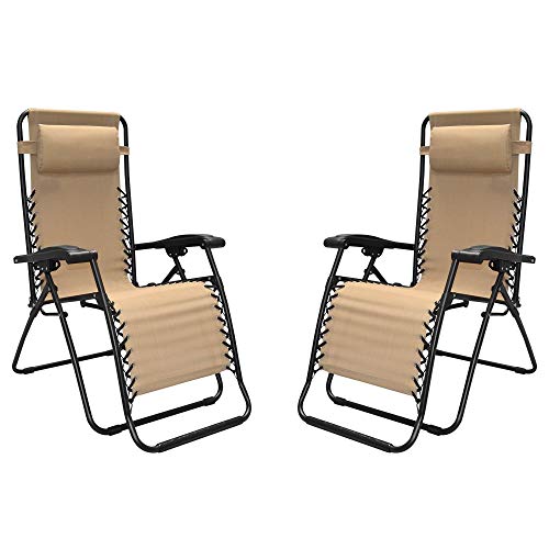 Caravan Canopy Infinity Zero Gravity Steel Frame Patio Deck Chair, Beige (Pair)