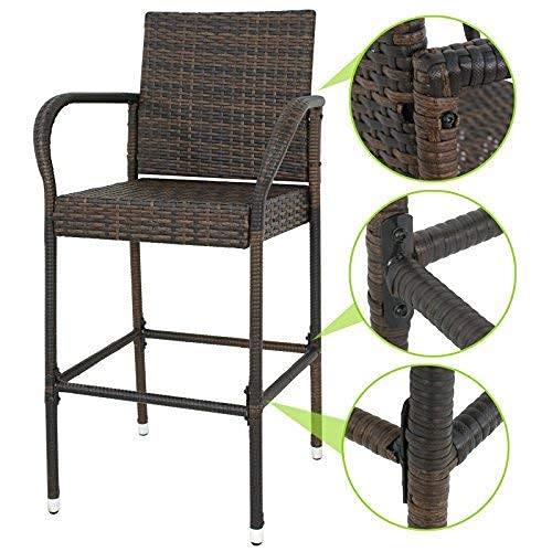 ZENY Set of 4 Wicker Barstool All Weather Dining Chairs Outdoor Patio Furniture Wicker Chairs Bar Stool with Armrest