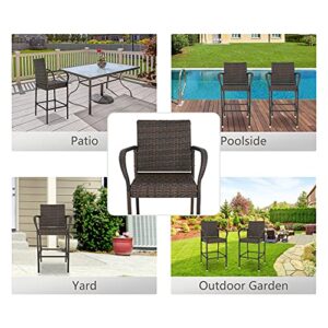 ZENY Set of 4 Wicker Barstool All Weather Dining Chairs Outdoor Patio Furniture Wicker Chairs Bar Stool with Armrest