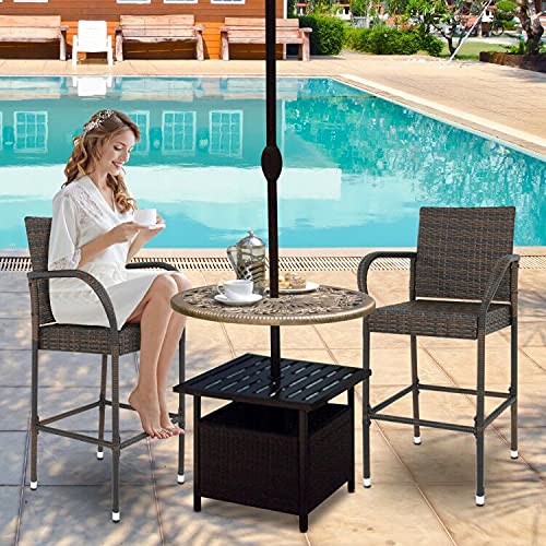 ZENY Set of 4 Wicker Barstool All Weather Dining Chairs Outdoor Patio Furniture Wicker Chairs Bar Stool with Armrest