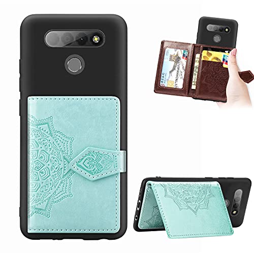 Ostop Wallet Case Compatible with TCL 10 5G UW(Verizon) Cover Vintage Business Purse with Card Slots,Premium PU Leather Embossed Mandala Flip Shell with Magnetic Clasp and Stand,Green