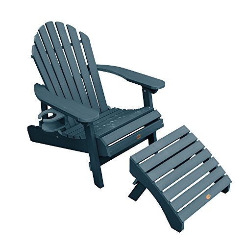 highwood AD-KITCHL5-NBE Hamilton Folding & Reclining Adirondack Chair with Ottoman and Cup Holder, Nantucket Blue