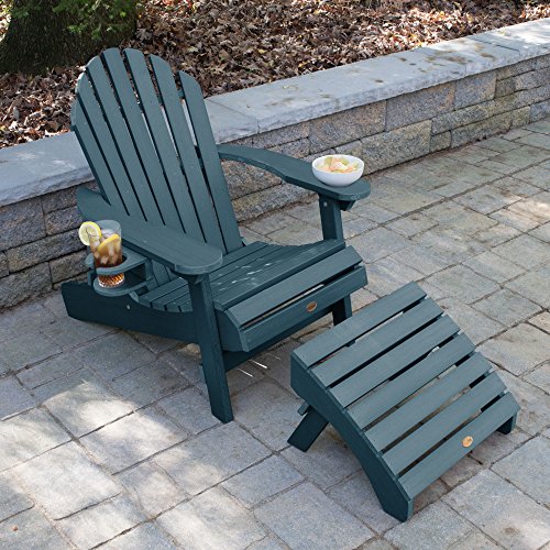 highwood AD-KITCHL5-NBE Hamilton Folding & Reclining Adirondack Chair with Ottoman and Cup Holder, Nantucket Blue