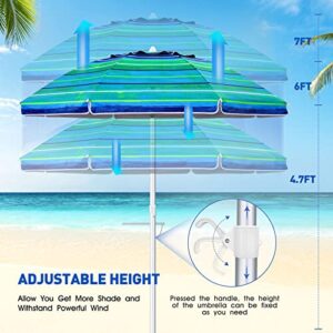 FEFLO Portable Beach Sand Umbrella Outdoor: 7ft Arc Length 6.5ft Diameter UV 50+ Large Heavy Duty Wind Proof Umbrella with Anchor and Adjustable Tilt Pole - 8 Ribs Lightweight Parasol with Carry Bag