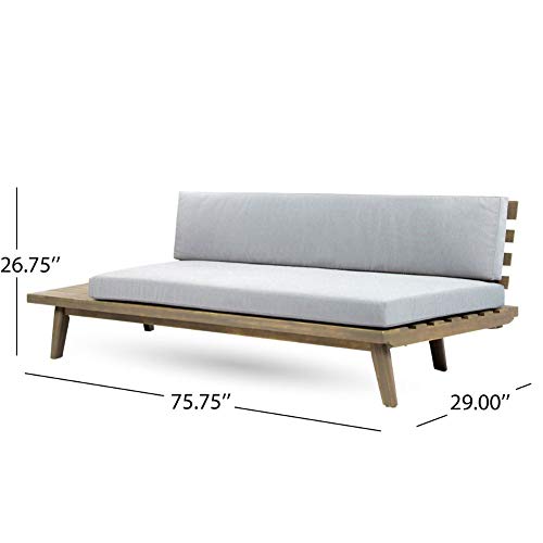 Christopher Knight Home Eulah Indoor Minimalist Acacia Wood Left-Sided Sofa with Grey Cushions, Grey Finish / Grey