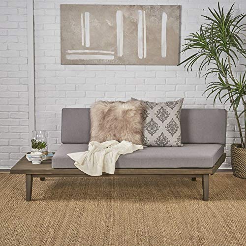 Christopher Knight Home Eulah Indoor Minimalist Acacia Wood Left-Sided Sofa with Grey Cushions, Grey Finish / Grey