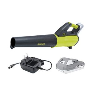 sun joe 24v-jb-lte 24-volt turbine cordless jet blower 385 cfm max, kit (w/2.0-ah battery + quick charger)