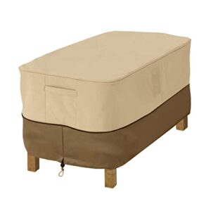 classic accessories veranda water-resistant 26 inch rectangular patio ottoman/side table cover, pebble/bark/earth