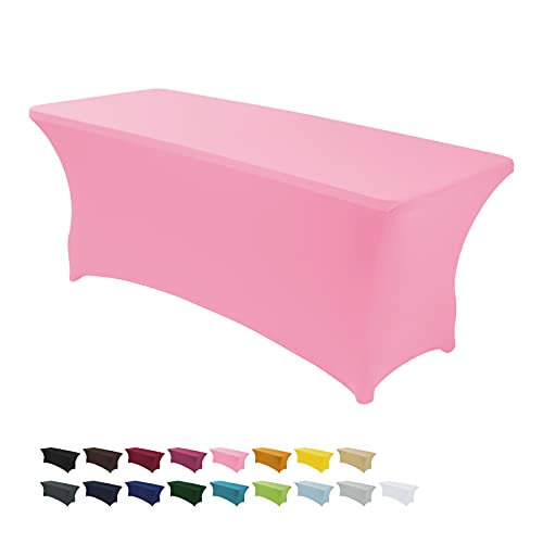 Asnomy 6Ft Pink Table Cloths for Parties Spandex Party Fitted Table Covers for 6 Foot Tables Rectangle Tables Cloths in Bulk for Wedding（Pink）