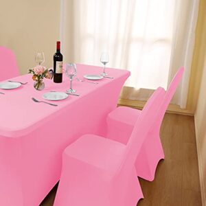 Asnomy 6Ft Pink Table Cloths for Parties Spandex Party Fitted Table Covers for 6 Foot Tables Rectangle Tables Cloths in Bulk for Wedding（Pink）