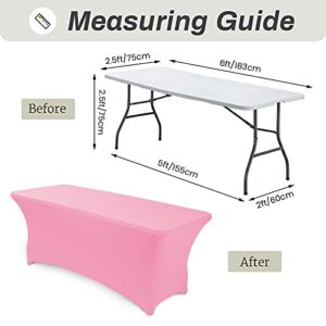 Asnomy 6Ft Pink Table Cloths for Parties Spandex Party Fitted Table Covers for 6 Foot Tables Rectangle Tables Cloths in Bulk for Wedding（Pink）