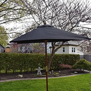 Germisept Marrin Black 7.5ft Patio Umbrella with Hand Crank and Wood Pole Base - Made from Recycled Water Bottles