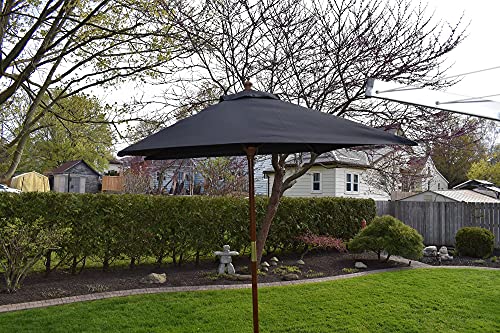 Germisept Marrin Black 7.5ft Patio Umbrella with Hand Crank and Wood Pole Base - Made from Recycled Water Bottles