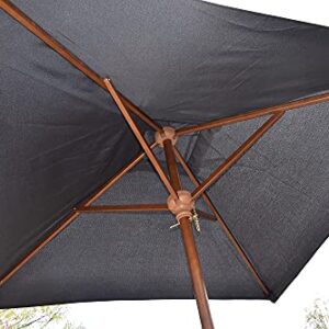 Germisept Marrin Black 7.5ft Patio Umbrella with Hand Crank and Wood Pole Base - Made from Recycled Water Bottles